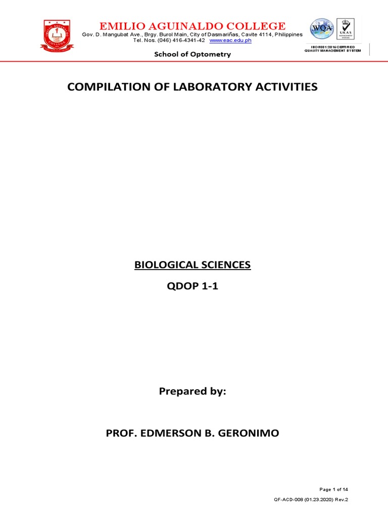 FORMATTED COMPILATION OF LABORATORY ACTIVITIES (Biology) | PDF | Optics ...