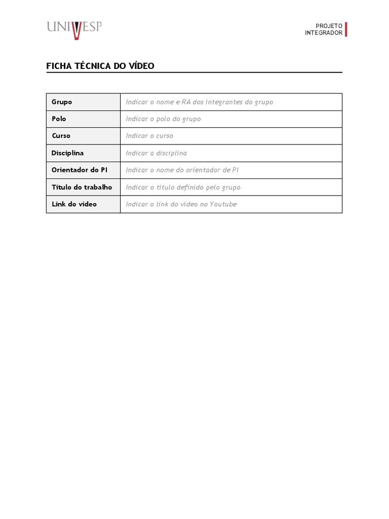 Modelo - Ficha Tecnica Do Video | PDF