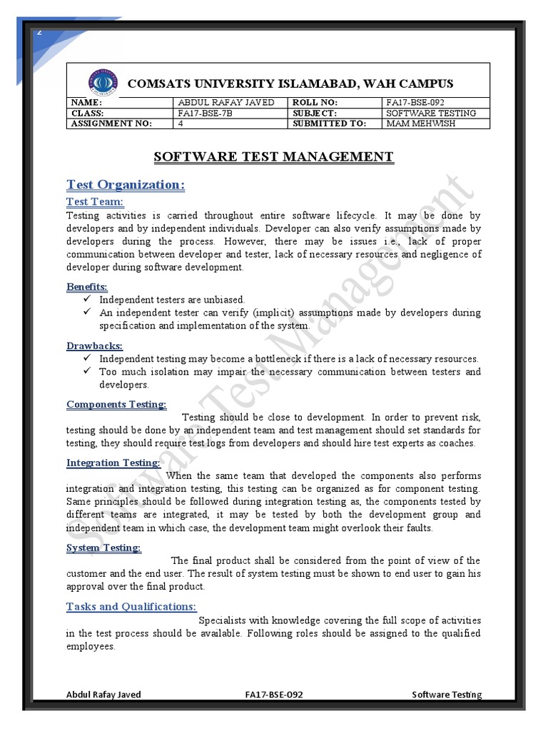 Test Organization | PDF | Software Testing | Software Bug