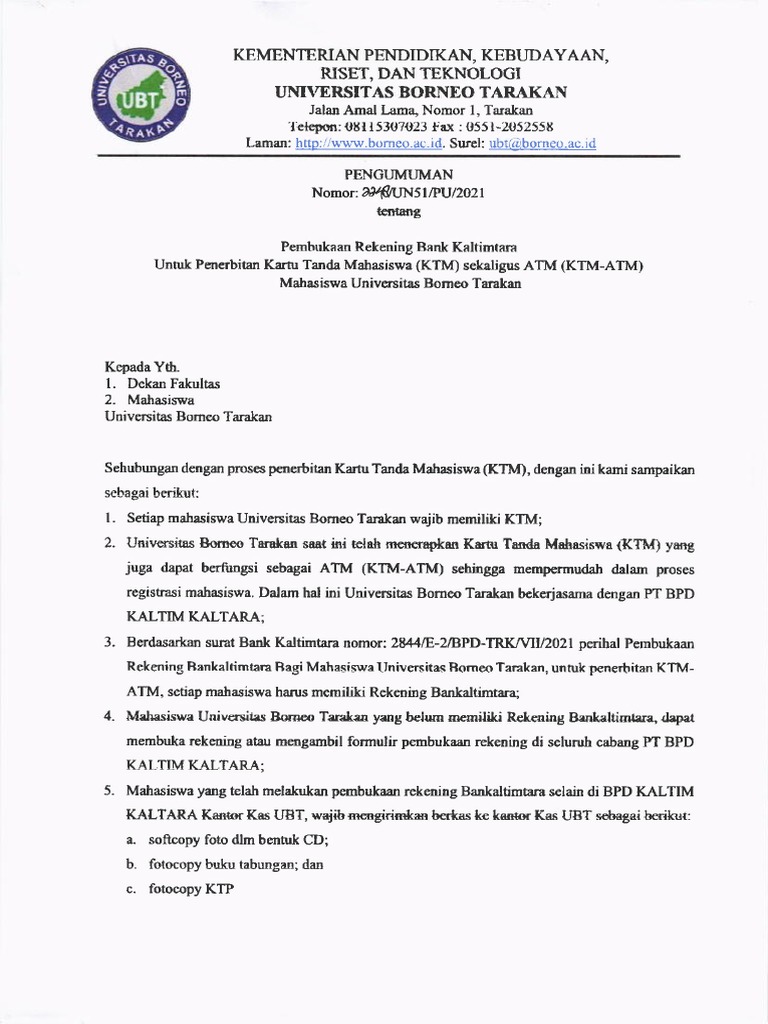 2248 Pengumuman Pembukaan KTM - 001 | PDF