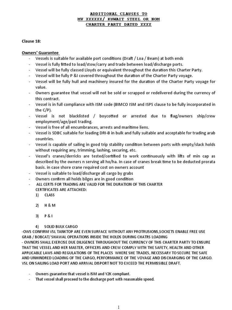 ADDITIONAL CLAUSES | PDF | Ships | Cargo