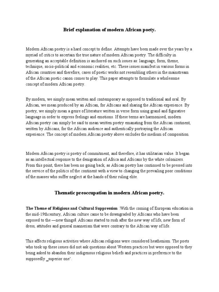Modern African Poetry Explored | PDF | Poetry | Colonialism