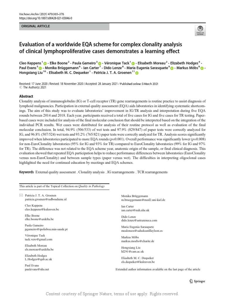 Evaluation of A Worldwide EQA Scheme For Complex C | PDF | Lymphoma ...