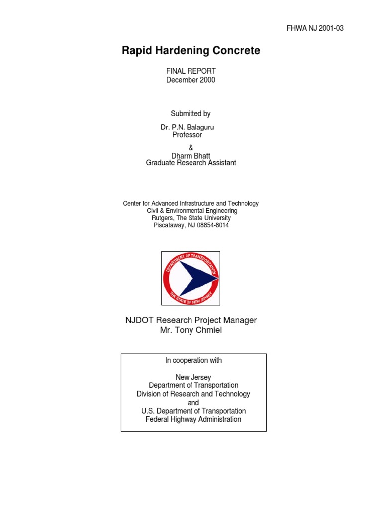 Rapid Hardening Concrete: NJDOT Research Project Manager Mr. Tony ...
