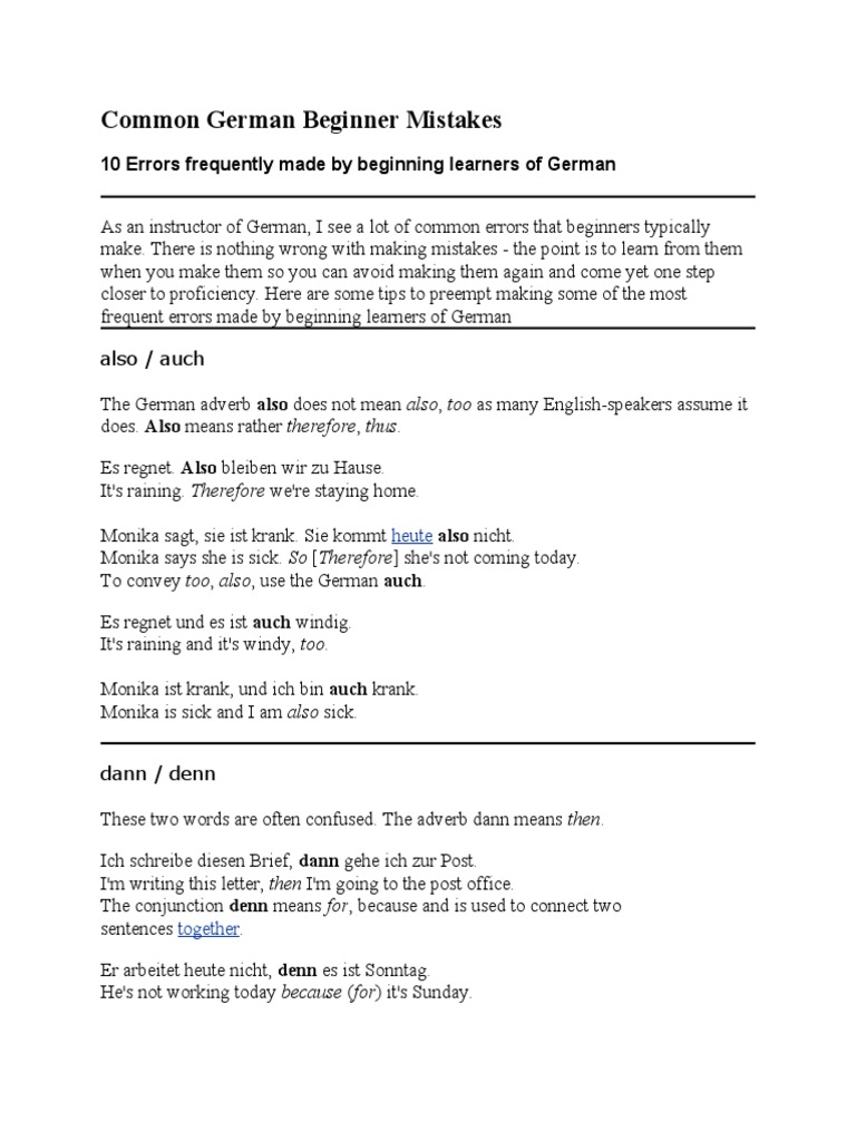 Common German Beginner Mistakes | PDF | Grammatical Gender | Noun