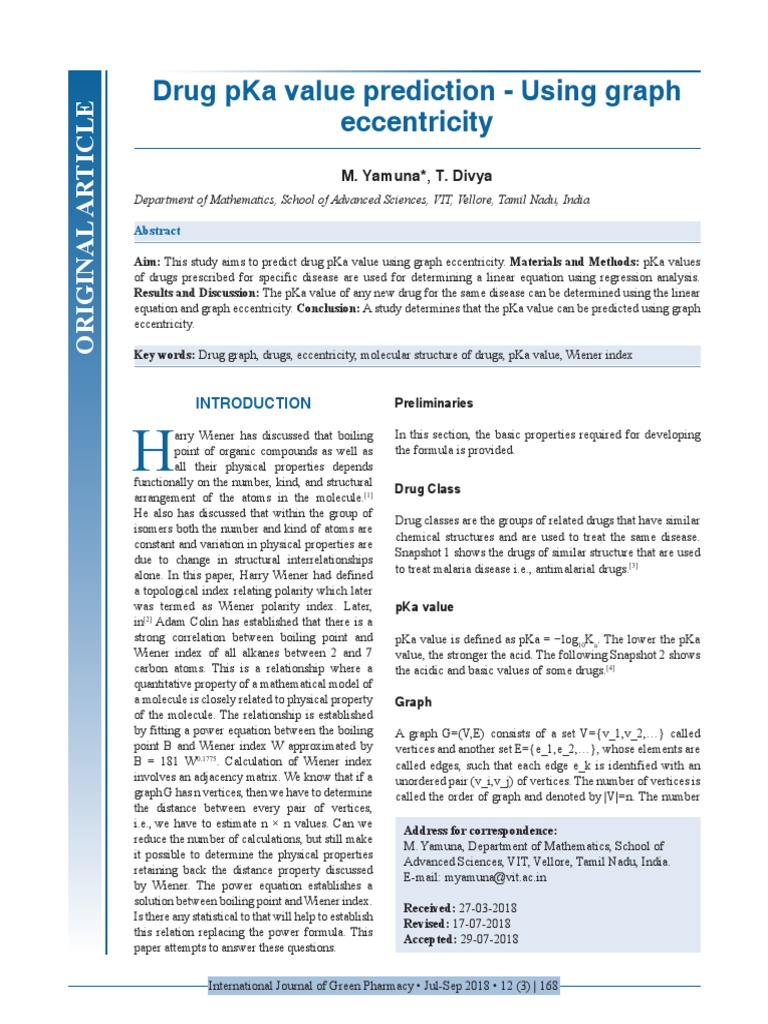 Drug Pka Value Prediction - Using Graph Eccentricity: M. Yamuna, T ...