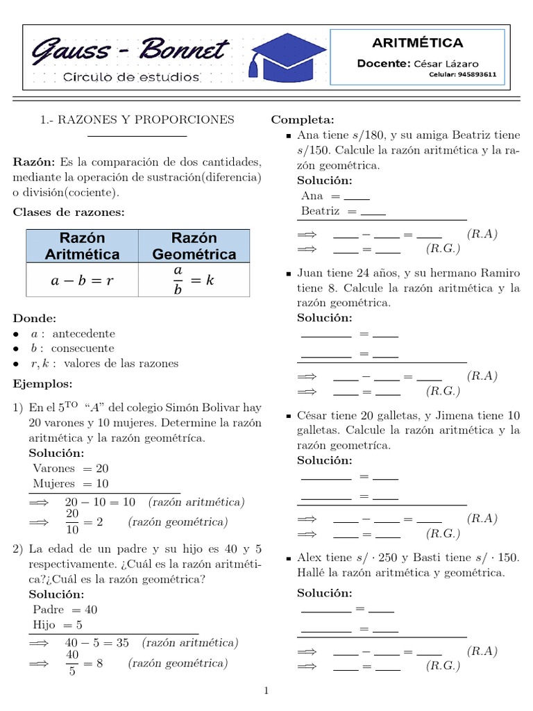 Razones y Proporciones | Descargar gratis PDF | Proporción | Objetos ...