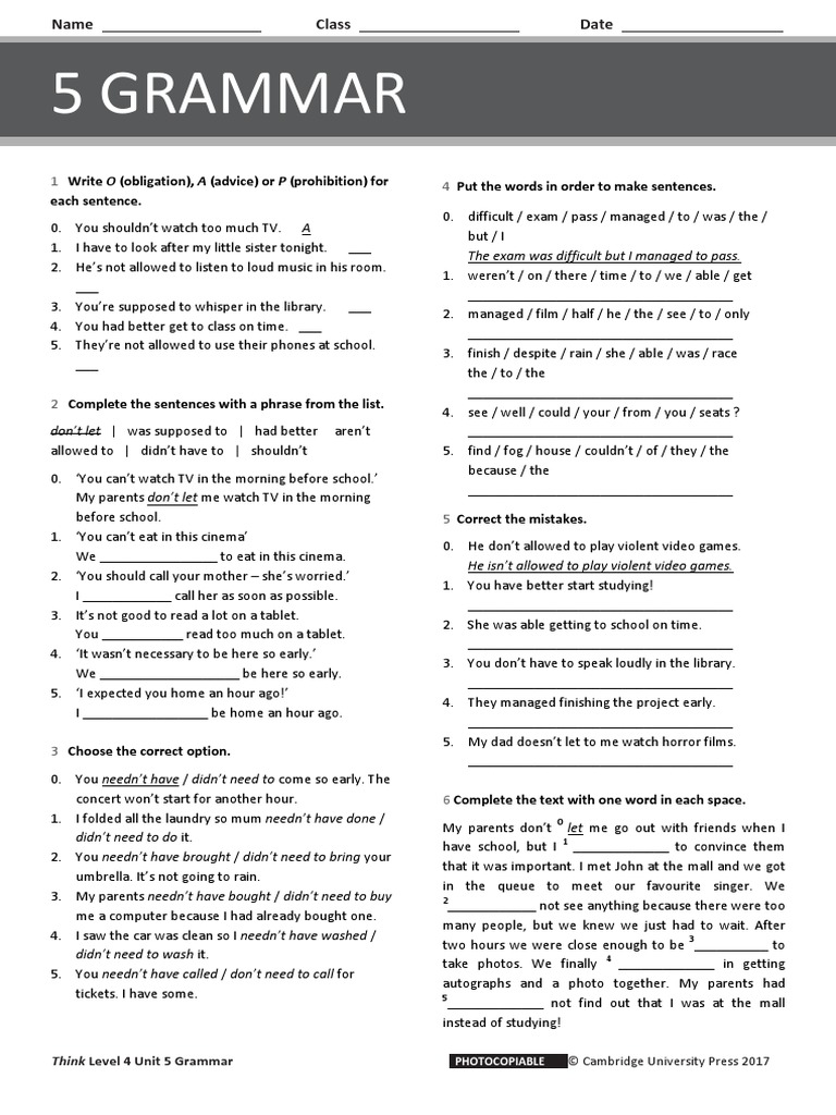 THINK L4 Unit 5 Grammar | PDF