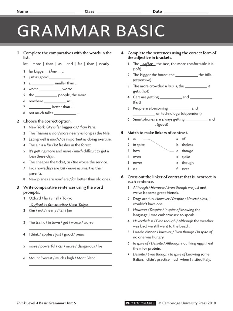 THINK L4 Unit 6 Grammar Basic | PDF | Language Mechanics | Grammar