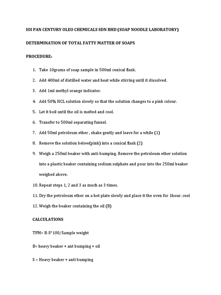 Determination of Total Fatty Matter of Soaps | PDF | Science & Mathematics