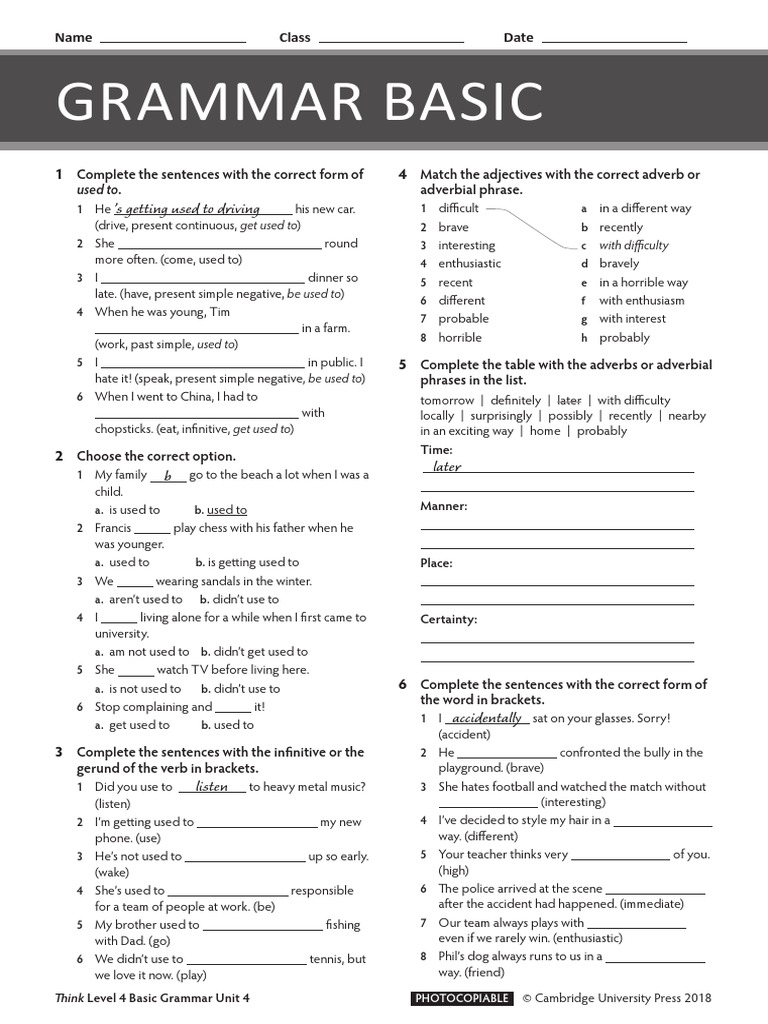 THINK L4 Unit 4 Grammar Basic | PDF | Adverb | Language Arts & Discipline