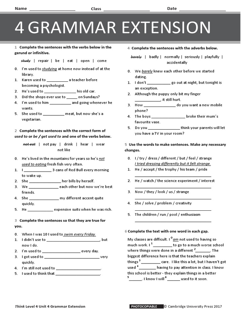 THINK L4 Unit 4 Grammar Extension | PDF | Language Mechanics ...