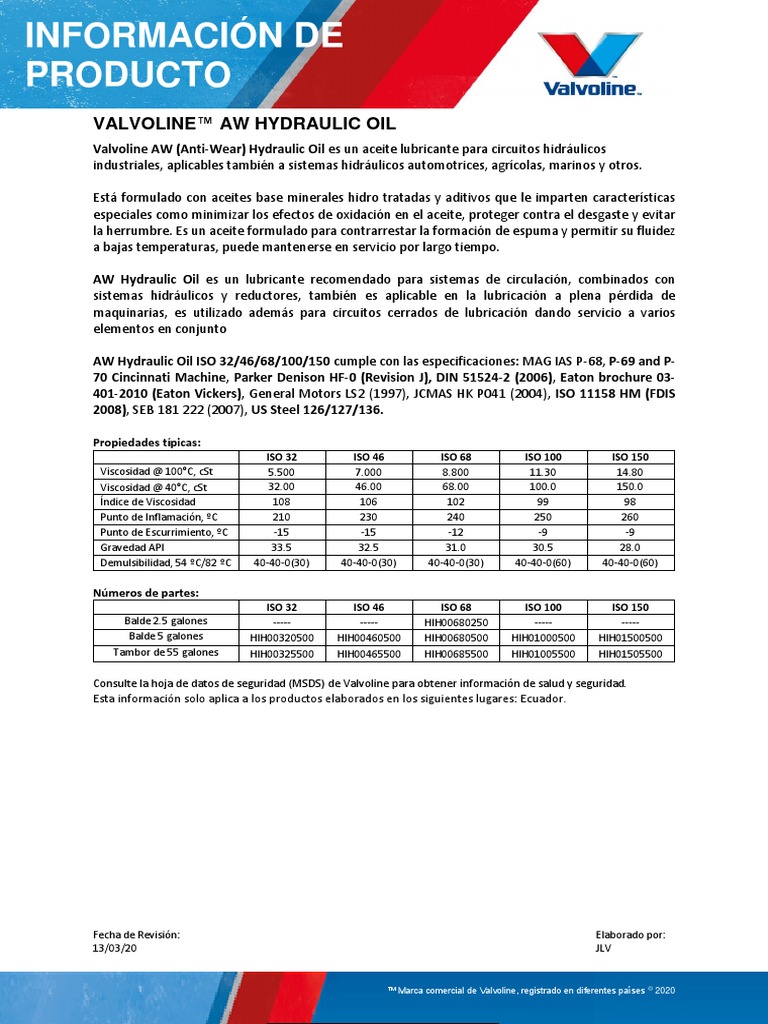 Valvoline Iso 46 | PDF | Lubricante | Líquidos