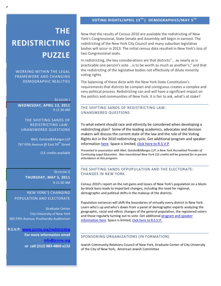 Redistricting Puzzle-Hold The Date | PDF | Redistricting | New York City