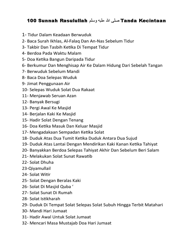 100 Sunnah Rasulullah Tanda Kecintaan | PDF | Kesehatan Holistik ...