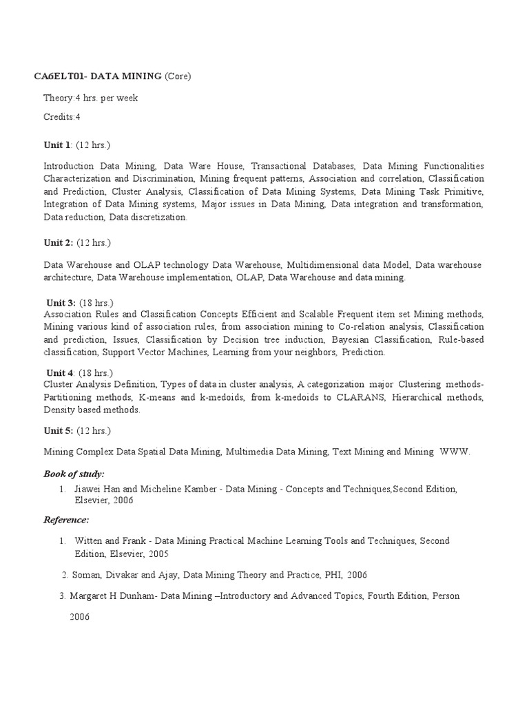 Data Mining Course Syllabus Overview | PDF