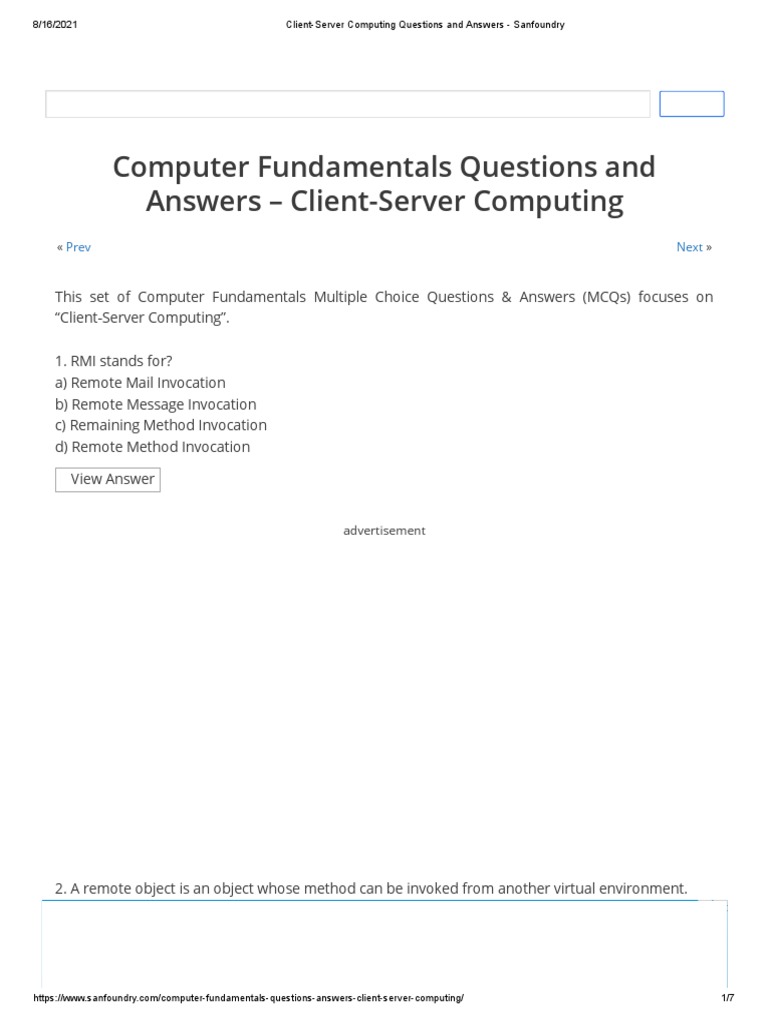 Client-Server Computing Questions and Answers - Sanfoundry | PDF ...