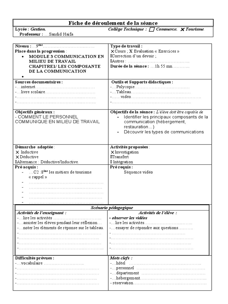 Fiche de Déroulement de La Séance | PDF