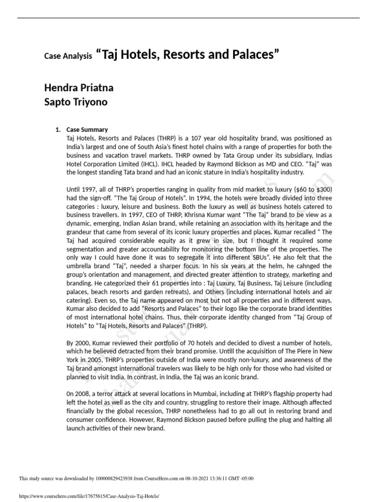 Taj Hotels Brand Strategy Analysis | PDF | Brand | Hotel