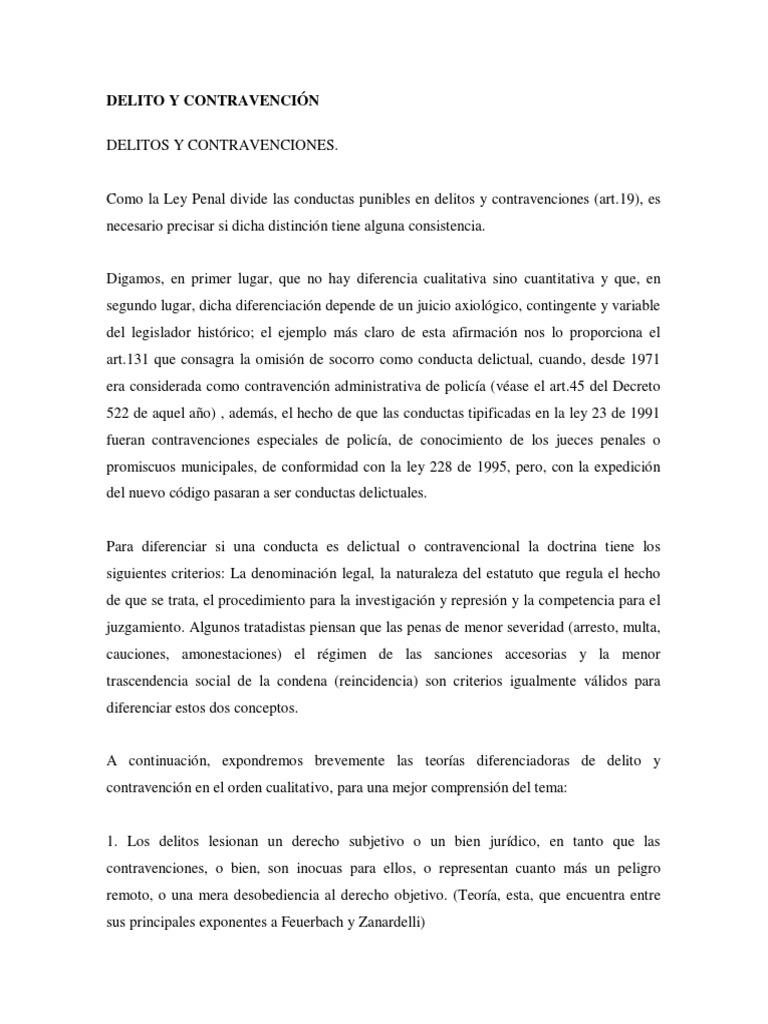 Diferencia Entre Delito y Contravencion - Elementos - Fines | PDF ...