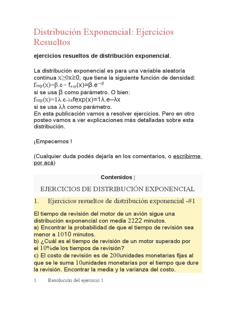 Ejercicios Resueltos de Distribución Exponencial | PDF | Logaritmo ...