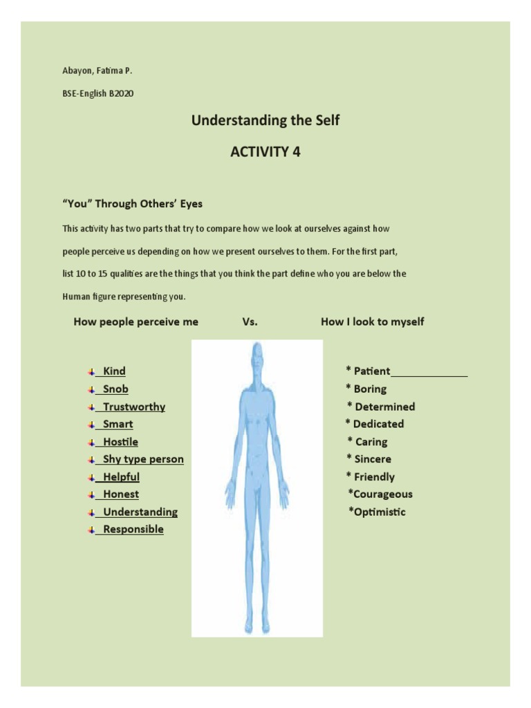 Understanding The Self Activity 4: "You" Through Others' Eyes | PDF ...