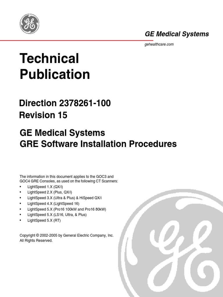 Technical Publication: Direction 2378261-100 Revision 15 GE Medical ...