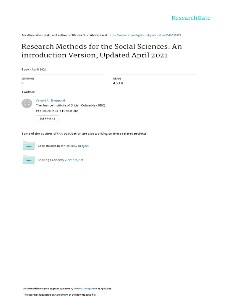 Research Methods For The Social Sciences An Introduction ...