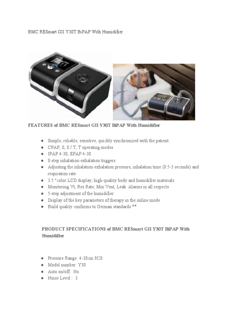 BMC RESmart GII Y30T BiPAP Overview | PDF
