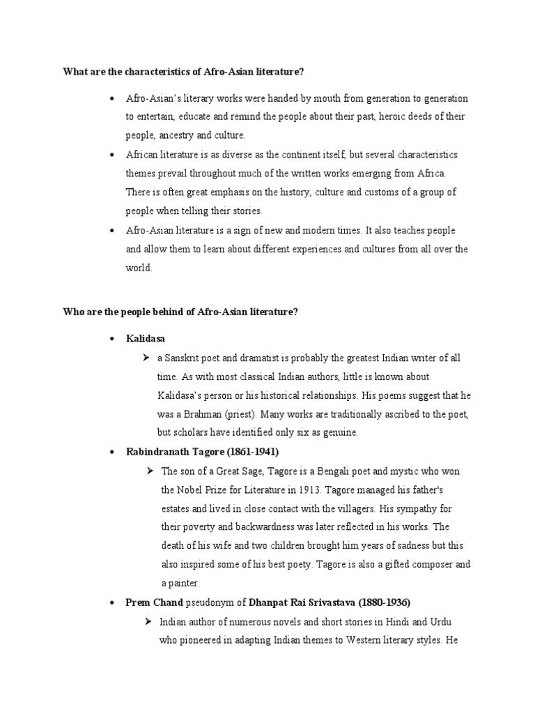 What Are The Characteristics of Afro-Asian Literature? | PDF ...