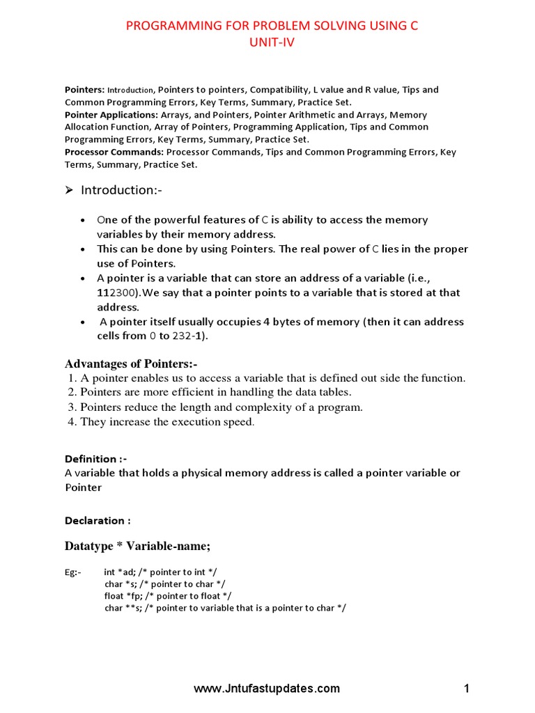 Pps Using C R20 Unit 4 Pdf Pointer Computer Programming Array Data Structure