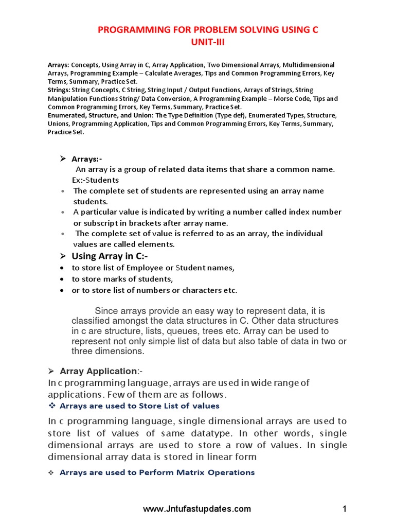 Pps Using C r20 - Unit-3 | PDF | Array Data Structure | Matrix (Mathematics)