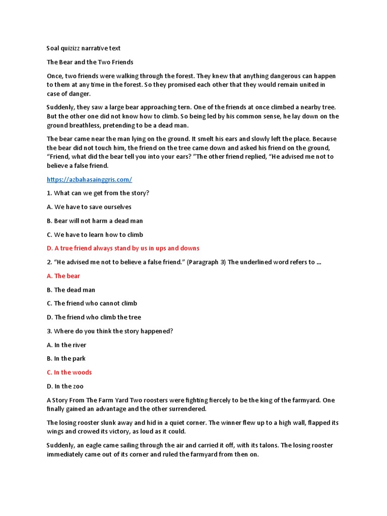 Soal Quizizz Narrative Text | PDF