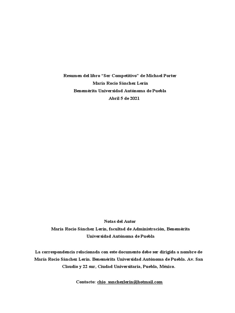 Resumen Del Libro "Ser Competitivo" de Michael Porter | PDF | Mercado ...