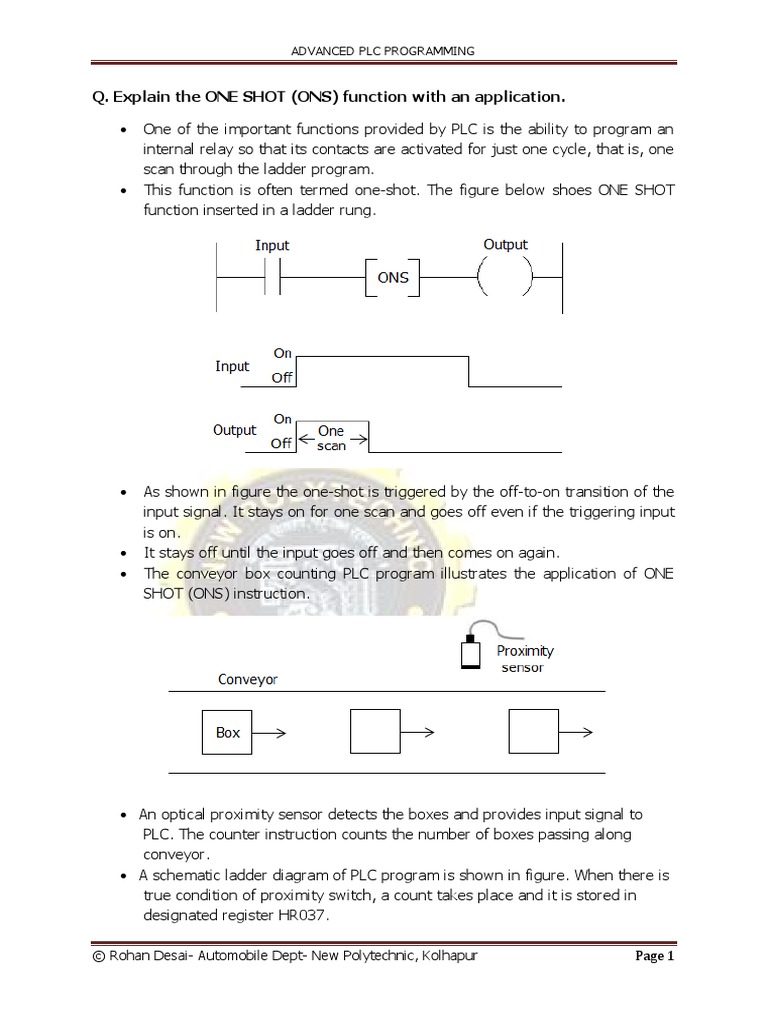 Q. Explain The ONE SHOT (ONS) Function With An Application.: Advanced ...