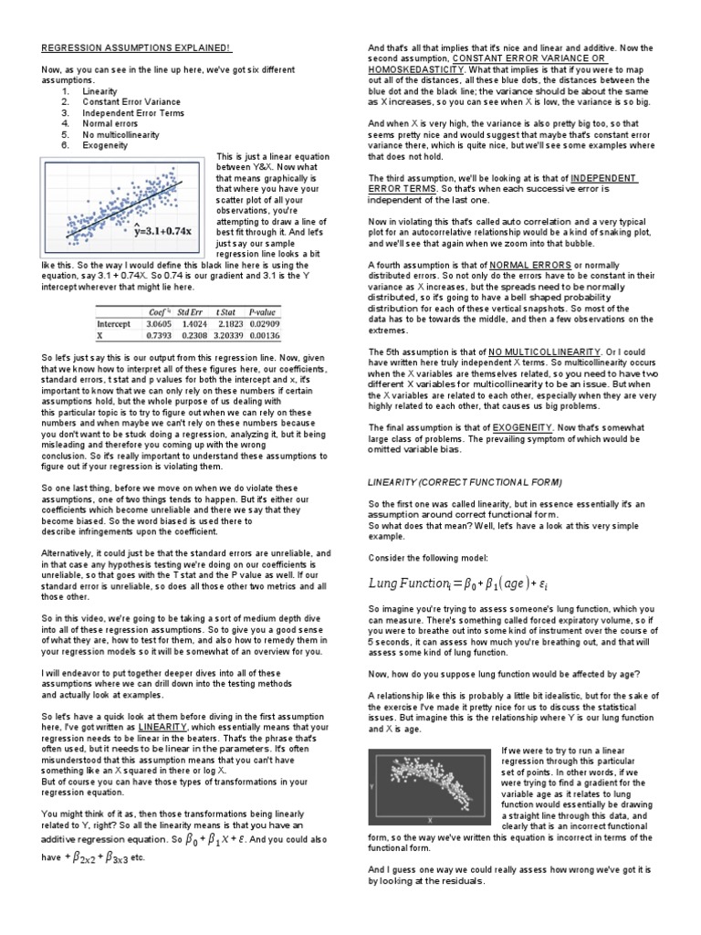 Regression Assumptions Explained Pdf Errors And Residuals