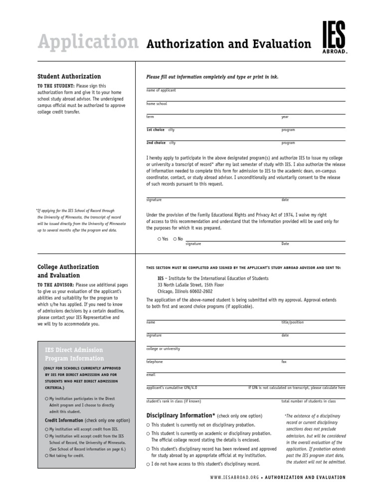 IES Authorization and Evaluation Forms | PDF | University And College ...