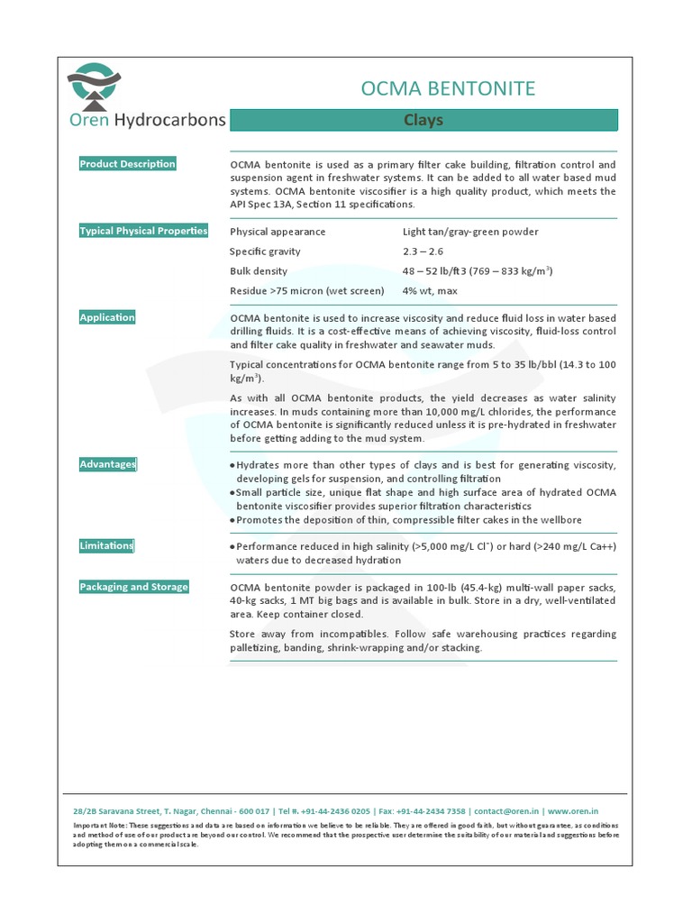 Ocma Bentonite PDS | PDF | Filtration | Water