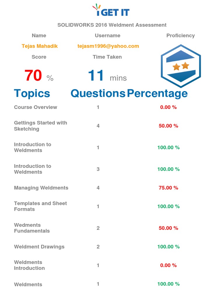 SOLIDWORKS 2016 Weldment Assessment Score Details | PDF | Metal Fabrication | Information ...