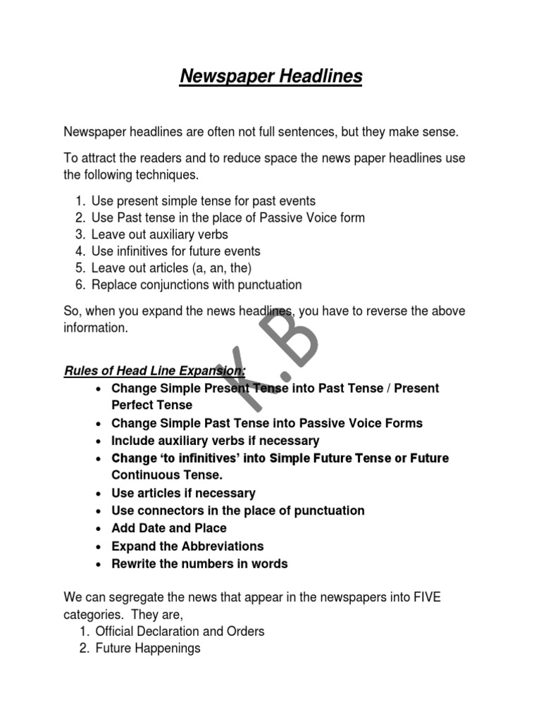 Headline Expansion | PDF | Grammatical Tense | Language Mechanics