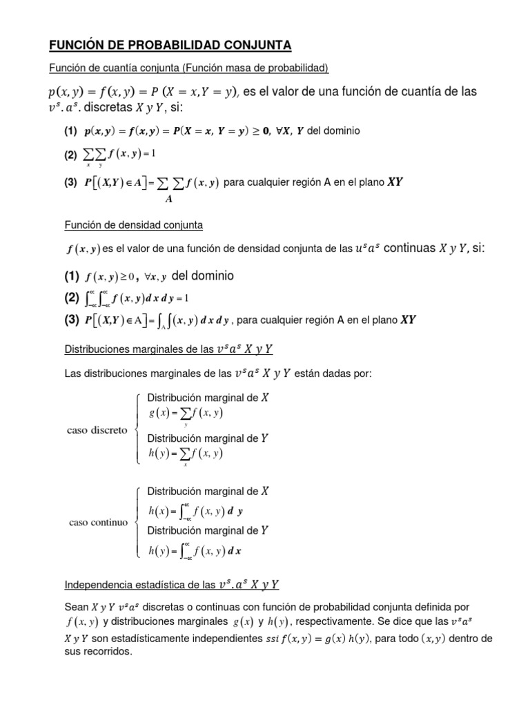 Funciones de Probabilidad Conjunta y Marginales | PDF | Distribución de ...