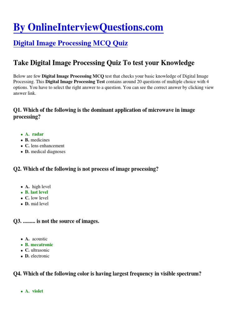 Digital Image Processing MCQ | PDF | Probability Density Function | Color