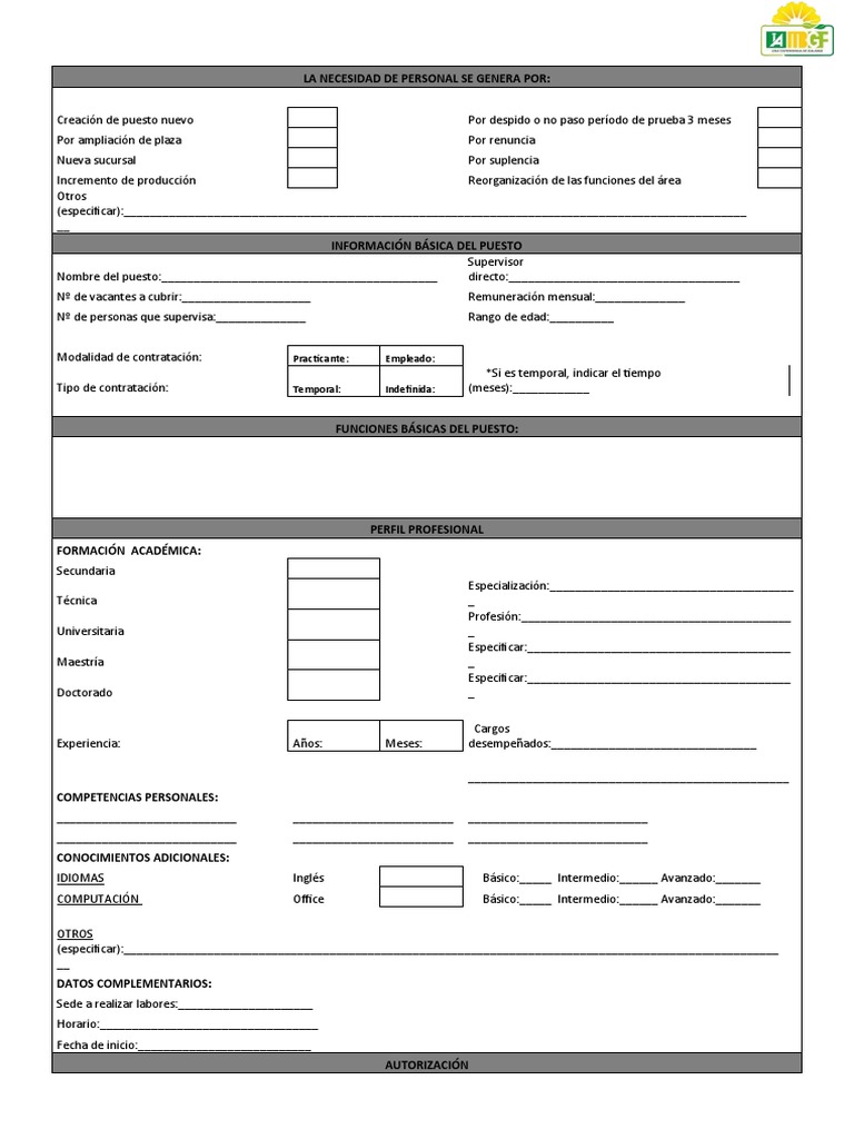 Formato de Requerimiento de Personal | PDF