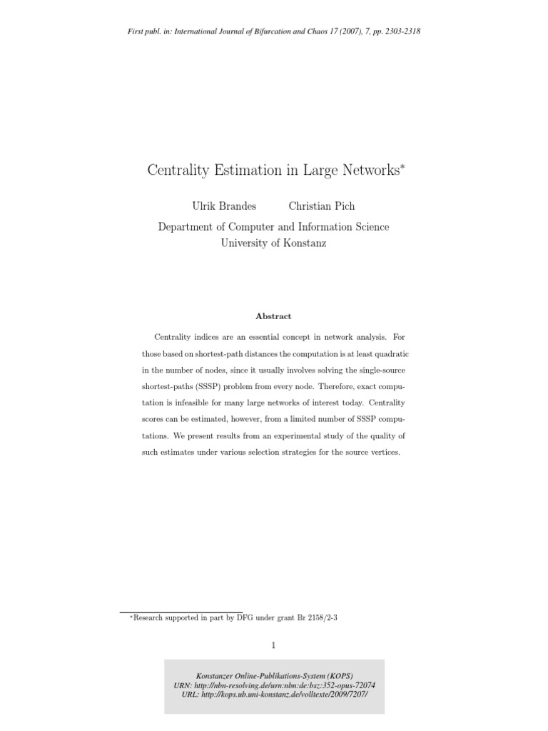 2006 - Centrality Estimation in Large Networks | PDF | Vertex (Graph Theory) | Theoretical ...
