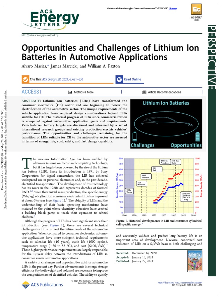 Opportunities and Challenges of Lithium Ion Batteries in Automotive ...