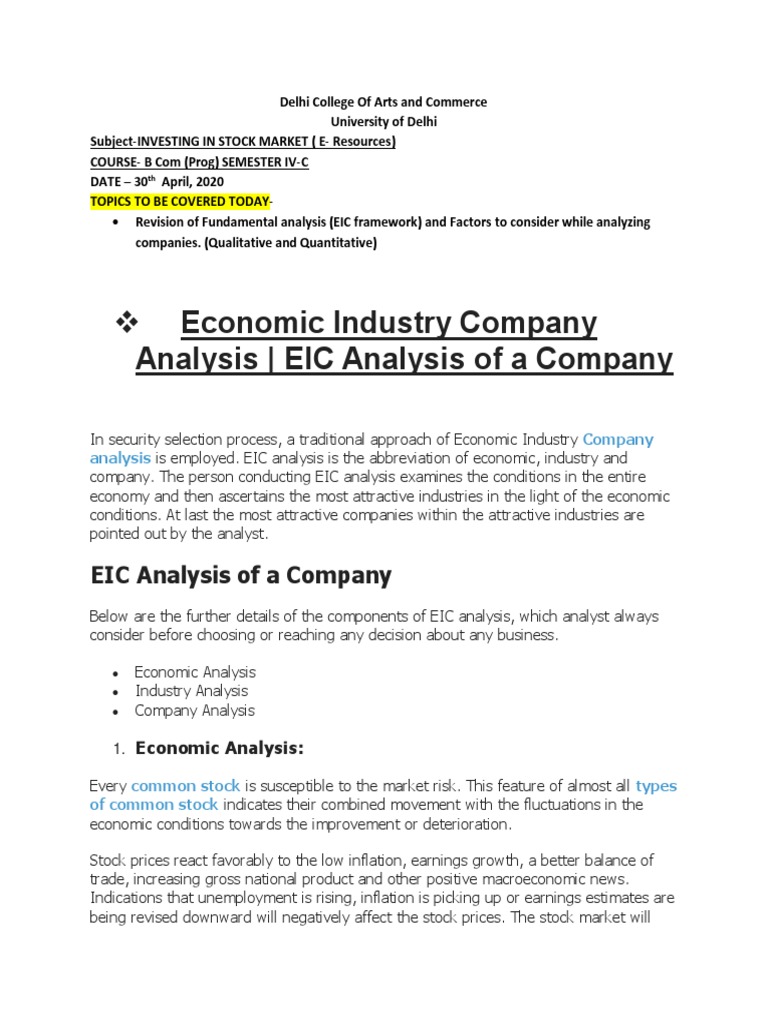 A Guide to Conducting Effective Economic, Industry and Company Analysis ...