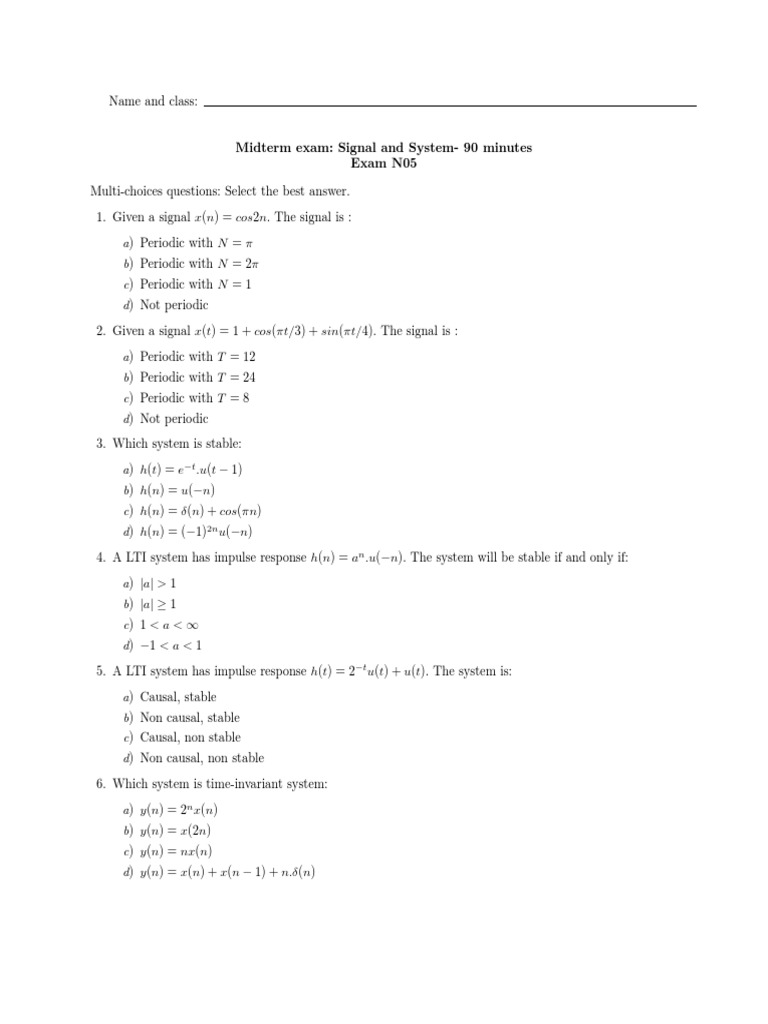 Midterm Exam: Signal and System-90 Minutes Exam N05 | PDF