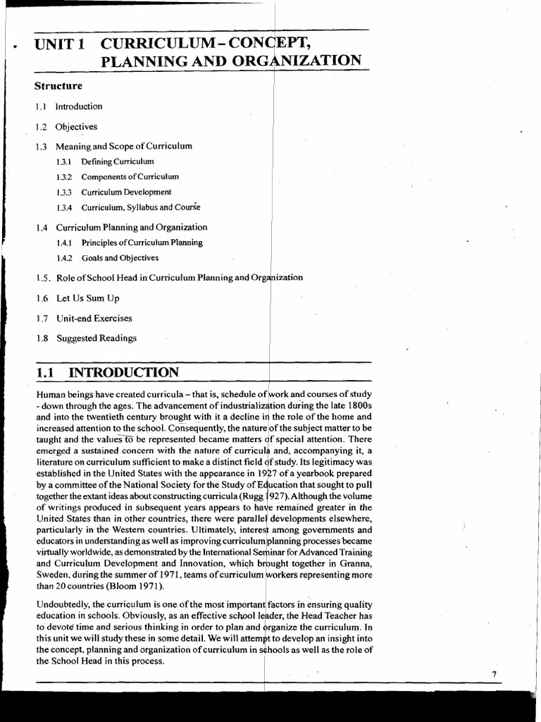Unit-1 - Curriculum Concept, Planning and Organization | PDF ...