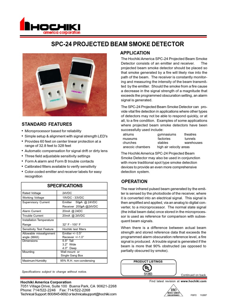 Spc-24 Projected Beam Smoke Detector: Application | PDF | Smoke | Sensor