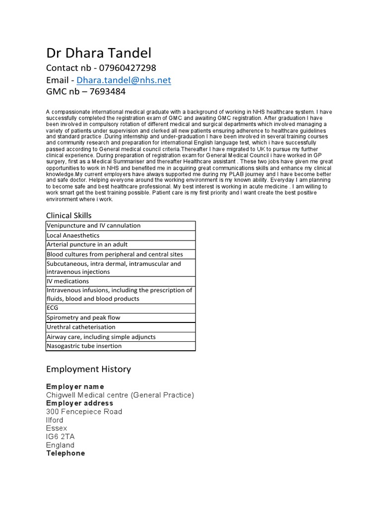 DR Dhara Tandel: Contact NB - 07960427298 Email - GMC NB - 7693484 ...